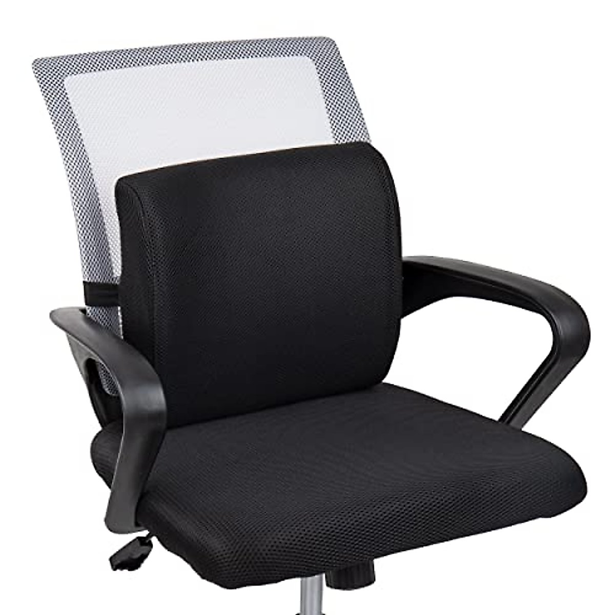 Mind Reader Harmony Collection, Ergonomic Lower Back Cushion, Memory Foam Support, Attaches to Office Chair, Fabric Mesh Surface, Lower Back Pressure Relief, Posture Support, Black