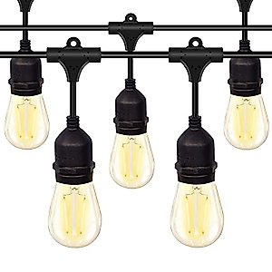 48ft LED Outdoor String Lights with 15+1(Spare) 2W Shatterproof Bulbs, Black Waterproof IP65 Connectable Outdoor Decorative Lights for Garden Patio Cafe Bistro Backyard Porch, UL Listed