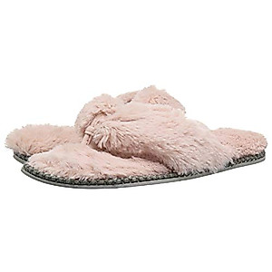 Dearfoams womens Marie Furry Thong Slipper, Dusty Pink, Large US