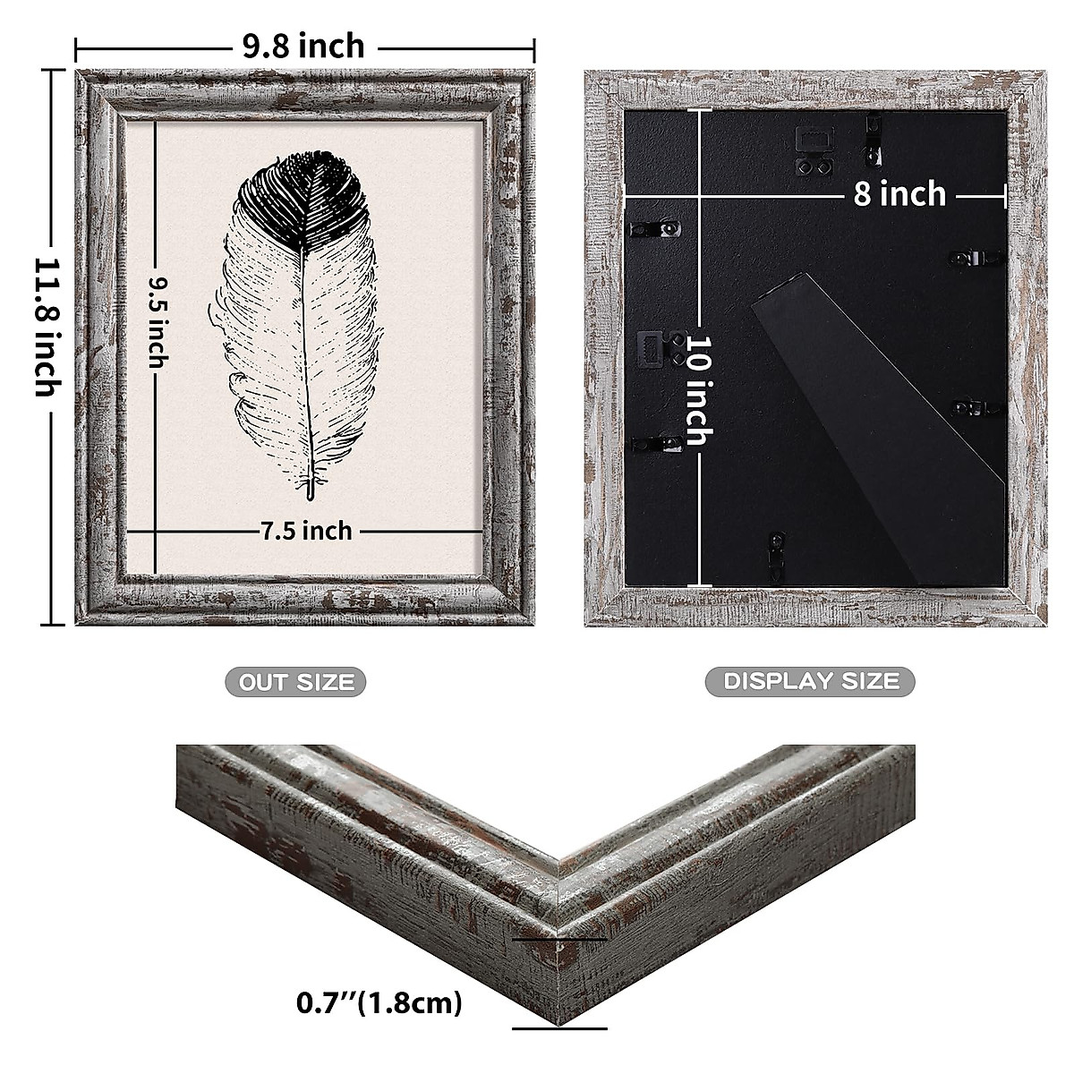 ELSKER&HOME 8 x 10 Picture Frame Set of 3, Rustic Farmhouse Distressed Retro Style Photo Frame for Wall Mounting and Tabletop,Wooden Frame for Gifts
