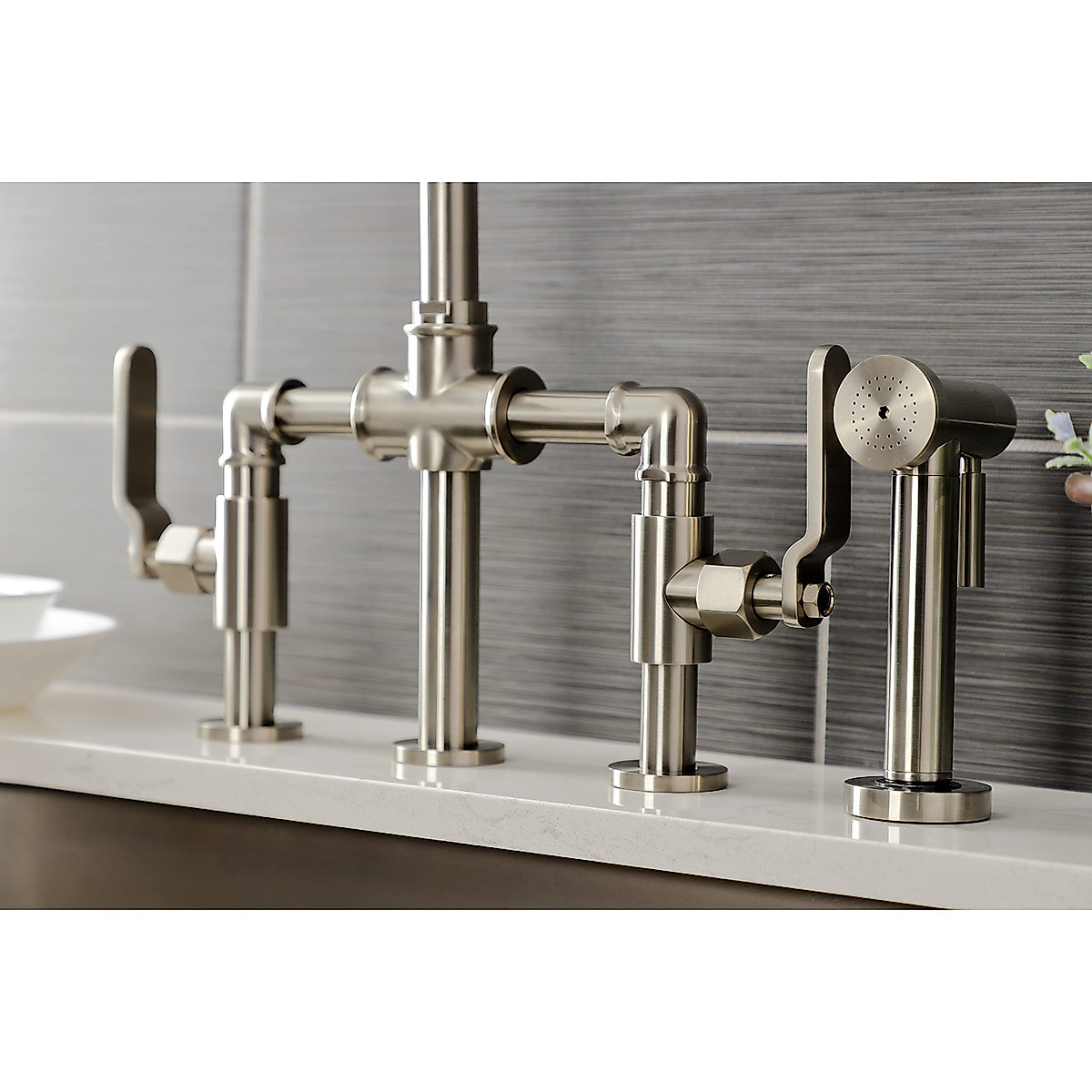 Kingston Brass KS2338KL Whitaker Bridge Kitchen Faucet, Brushed Nickel