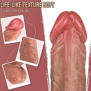 Thrusting Dildo Vibrator Sex Toys for Women, 4 in 1 Heated Realistic Dildos with 360° Rotation for Clit G Spot Anal Stimulation, 8.7" Thick Silicone Telescopic Dildos Adult Toys for Couple Lesbian