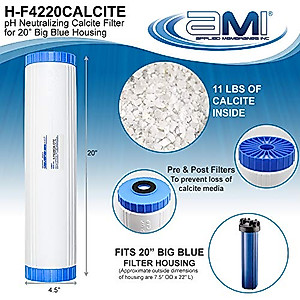 APPLIED MEMBRANES INC pH Neutralization Water Filter Cartridge | Calcite Filter to Raise Alkalinity of Low pH Water | 4.5"x20" Filter Fits 20” Filter Housing | H-F4220CALCITE (4.5" x 20")