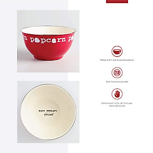 Popcorn Serving Bowl - Large Reusable Popcorn Containers - Ideal Gift for Family Movie Night, Party, Picnic - Red Metal Snack Bowl - Popcorn Mixed Serving Dish - Light & Sturdy by WorldMarket