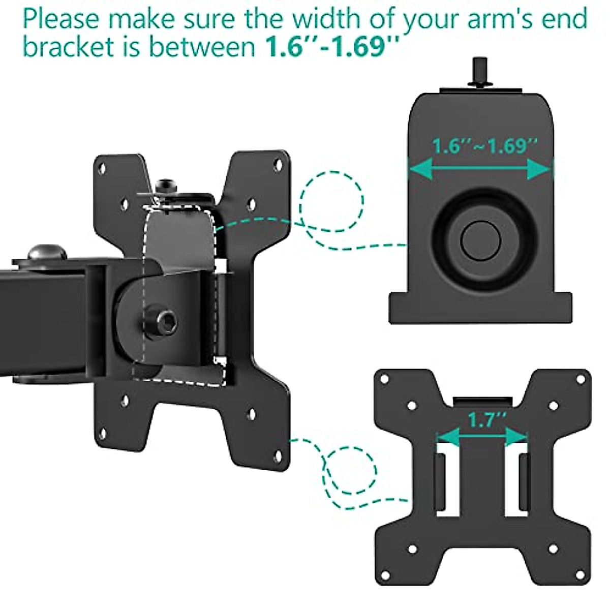 WALI VESA Mounting Plate 75 by 75 mm to 100 by 100 mm for WALI Monitor Mounting System (VESA-1), 1 Pack, Black
