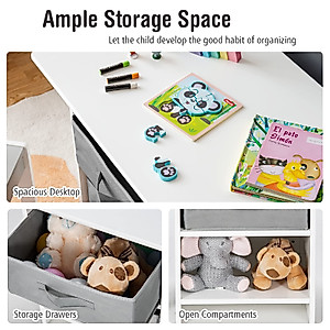 Costzon Kids Table and Chair Set, Wood Activity Table w/Toy Storage Baskets, Jigsaw Puzzle for Arts, Crafts, Reading, Children Playset Furniture for Preschool, Playroom, Toddler Table & Chair Set