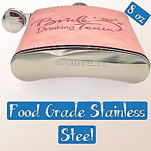 Bridesmaids Proposal Gift For Wedding, Stainless Steel & Leather Flask 8 Oz, Leakproof & Stamped With Team Bride. For Bachelorette Party Favors or bridesmaids Gift Boxes. (Sand Pink, 5)
