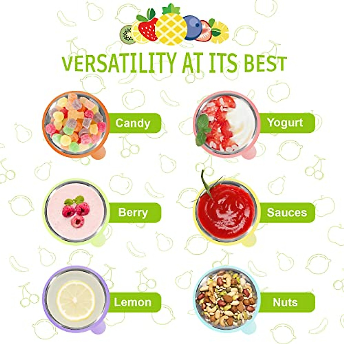 Salad Dressing Container To Go, Small Reusable Condiment Cups Containers with Leakproof Silicone Lids, Stainless Steel Kids Dipping Sauce Cups Food Storage for Lunch Box, Travel, 6 Pack - 1.6oz & 2oz