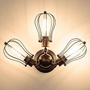 GLADFRESIT Vintage Ceiling Light 3 lights Adjustable Socket Rustic Lamp, Metal Cage Semi-Flush Mount Industrial Ceiling Light Indoor Home Retro Chandeliers Lighting Fixture