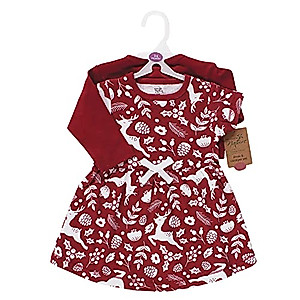 Touched by Nature Baby Girl's Organic Cotton Dress and Cardigan, Red Winter Folk, 9-12 Months