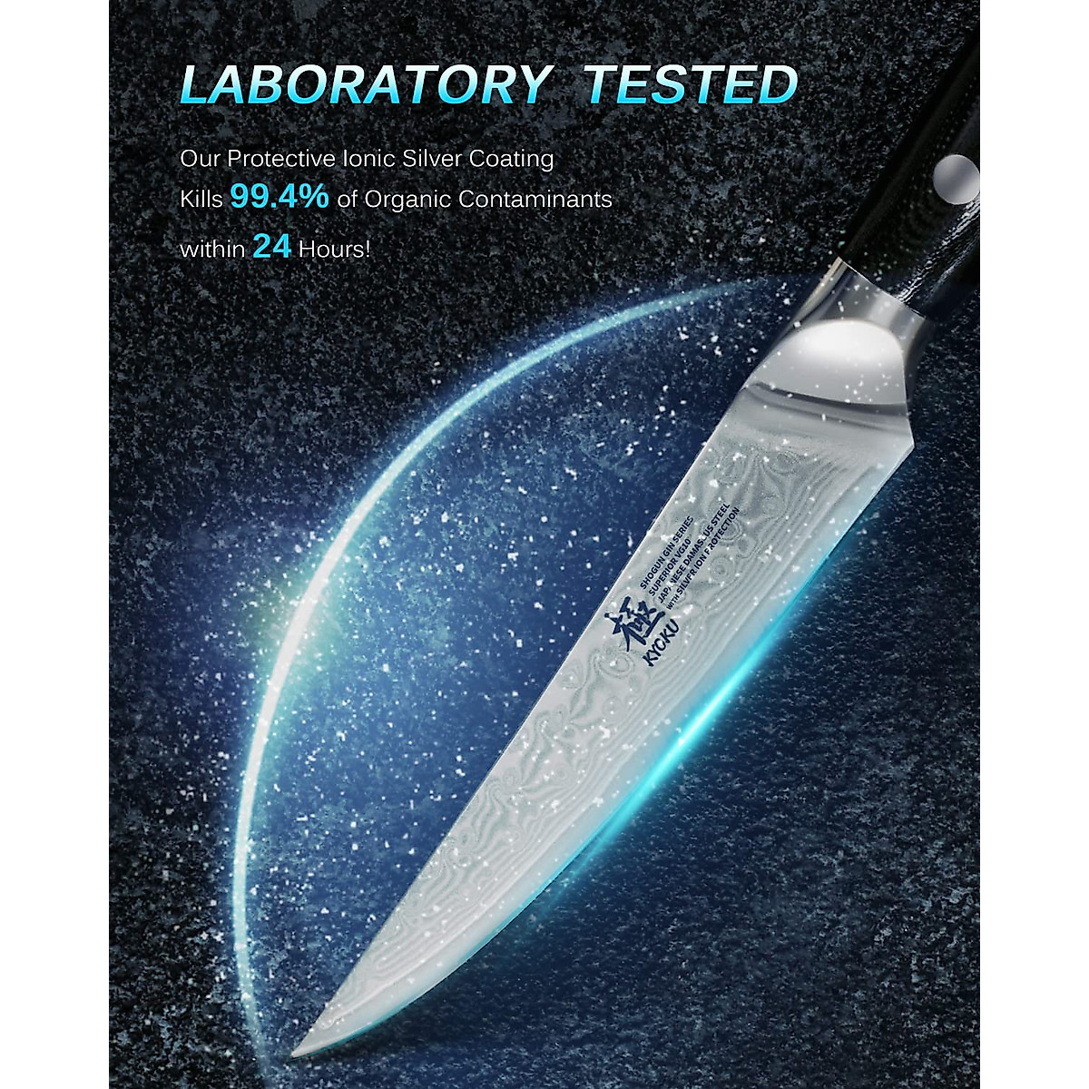 KYOKU Gin Series Steak Knife Set of 4, 4.5" Steak Knives, Japanese VG10 Damascus Stainless Steel Kitchen Knife Set with Silver Ion Blades G10 Handles Mosaic Pins, Cutlery Set w/Sheaths & Case