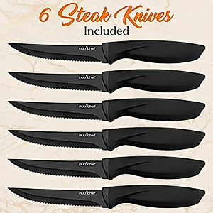 NutriChef 17 Piece Kitchen Knife Set - Stainless Steel Kitchen Precision Knives Set w/ 6 Steak Knives & Bonus Sharpener, Scissors, Peeler, Acrylic Block Stand - Slicing, Chopping, Dicing - NCKNS17
