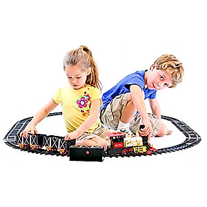 MOTA Classic Holiday Christmas Train Set with Real Smoke - Authentic Lights, and Sounds - A Full Set with Locomotive Engine, Cargo Cars, Tracks and Christmas Spirit