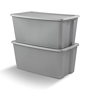 OOTUS 50 Gallon Tote Box Plastic, Titanium, Set of 4