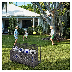 Flarhetoric Pool Float Storage PE Rattan Poolside Float Storage with Wheels & Side Shelves, Elevated Design for Dryness, for Patios, Gardens and Balconies, Grey