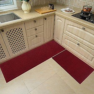 COSY HOMEER 48x20 Inch/30X20 Inch Kitchen Rug Mats Made of 100% Polypropylene 2 Pieces Soft Kitchen Mat Specialized in Anti Slippery and Machine Washable,red
