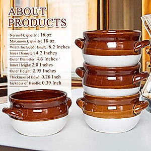 Vumdua French Onion Soup Bowls with Handles, 16 Oz Ceramic Soup Serving Bowl Crocks - Oven Safe Bowls for Chili, Beef Stew, Cereal, Pot Pies, Set of 4