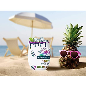 ATHAND Mamasaurus 12 OZ Insulated Wine Tumbler Cup with Lid -Gifts for Mom - Stainless Steel Coffee Mug Stemless Cup- Funny Birthday Gifts Idea for Women (White)