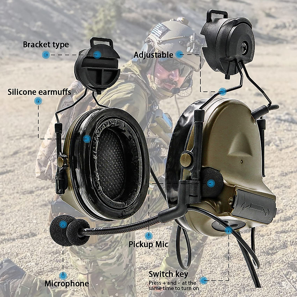 Hearangel Tactical Headset with ARC Rail Adapter Hearing Protection with Gel Ear Pads for Airsoft Sports (Army Green)