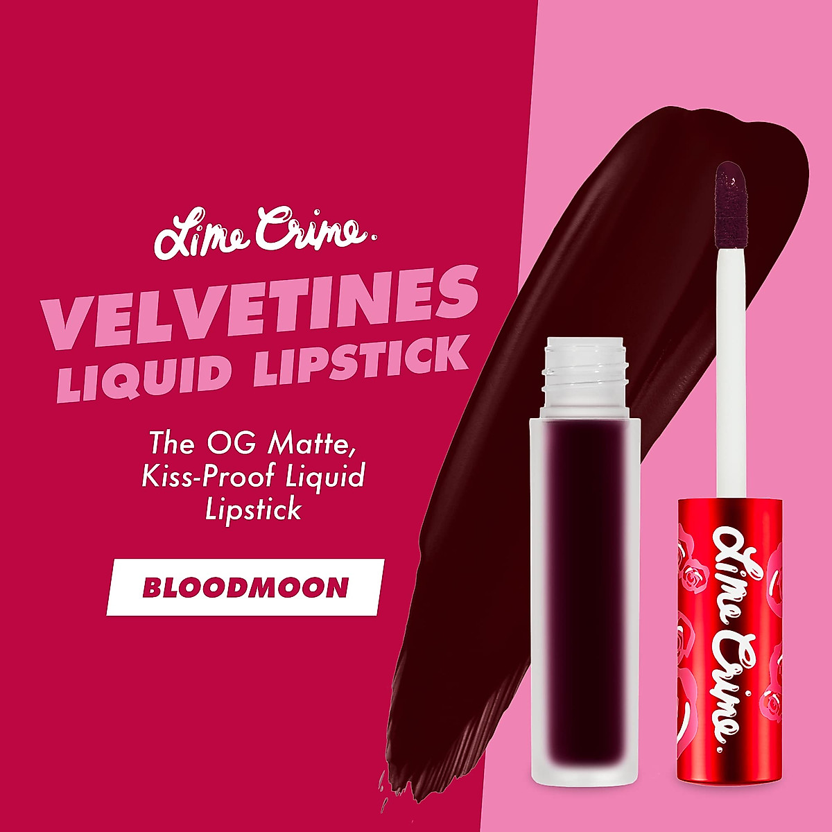 Lime Crime Velvetines Liquid Matte Lipstick, Bloodmoon (Deepest Blood Red) - Bold, Long Lasting Shades & Lip Lining - Stellar Color & High Comfort for All-Day Wear - Talc-Free & Paraben-Free