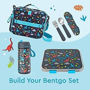 Bentgo® Kids Stainless Steel Utensil Set - Reusable Fork, Spoon & Storage Case - High-Grade BPA-Free Stainless Steel, Easy-Grip Handles, Dishwasher Safe for School Lunch, Travel & Outdoors (Dinosaur)