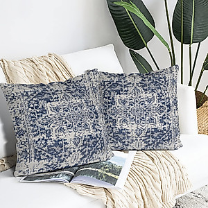 HUBUYTEFE Boho Pillow Covers 18x18 set of 2,Blue Throw Pillow Covers Outdoor Decorative Linen Pillow Covers for Couch Bed Sofa Cushion Boho Pillowcases