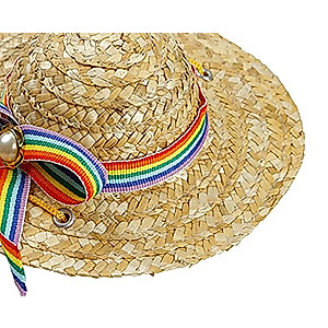 Handcrafted Pet Straw Hat with Stripe Bow Adjustable Chin Strap Lovely Sun Hat Funny Mexican Party Costume Party Photo Prop Dog Sombrero Hat for Dog/Puppy/cat/Kitten