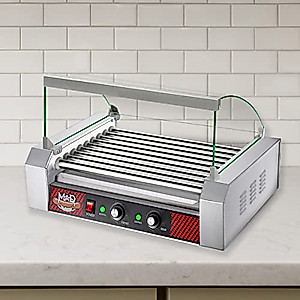 Great Northern Popcorn 9 Roller Hot Dog Machine with Tempered Glass Cover – Countertop Hot Dog Roller Makes Up to 24 Hotdogs, Brats, or Sausages