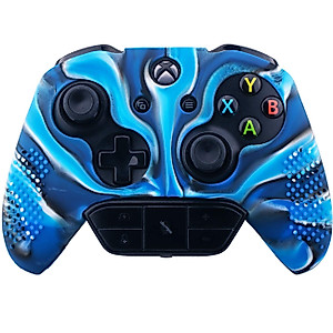 9CDeer 1 Piece of Studded Protective Silicone Cover Skin Sleeve Case + 8 Thumb Grips Analog Caps for Xbox One/S/X Controller Camouflage Blue Compatible with Official Stereo Headset Adapter