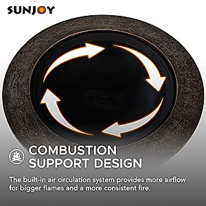 Sunjoy 32 in. Fire Pits for Outside, Patio Round Stone Wood-Burning Large Fire Pits with Mesh Spark Screen and Fire Poker for Outside, Brown and Gray