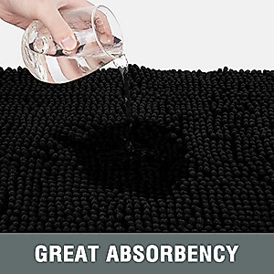 Yastouay Bath Mats for Bathroom, Non-Slip Machine Washable Absorbent Soft Plush Chenille Bath Rug Mat, Bathroom Carpet Mats for Shower Floor and Bathtub, 20x32 Inches, Black