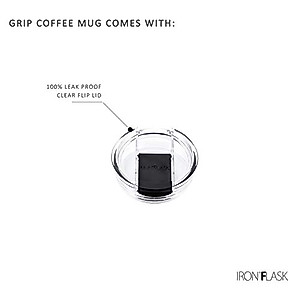 IRON °FLASK Grip Coffee Mug - 24 Oz, Leak Proof, Vacuum Insulated Stainless Steel Bottle, Double Walled, Thermo Travel, Hot Cold, Water Metal Canteen