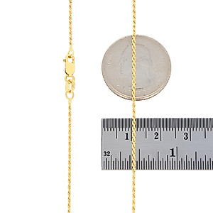 Nuragold 14k Yellow Gold 1mm Solid Rope Chain Diamond Cut Link Pendant Necklace, Mens Womens Jewelry 16" 18" 20" 22" 24" 26" 28" 30"