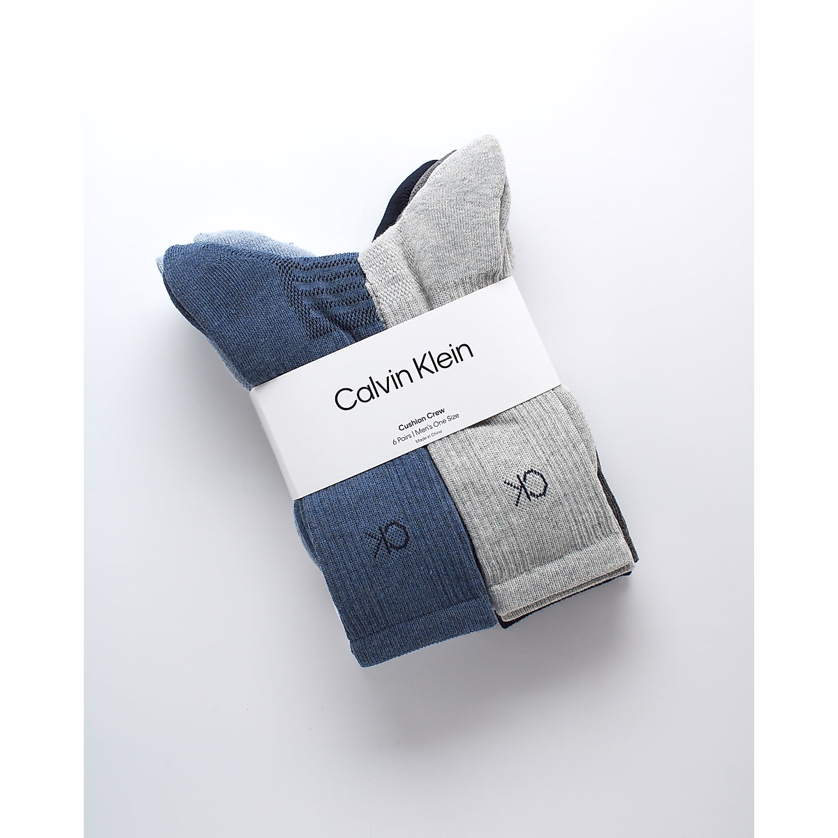 Calvin Klein Men's Dress Crew Socks - 6 Pack Soft Cushioned Non-Binding Cotton Work Dress Socks for Men (Sizes: 7-12), Size 7-12, Blue Assorted