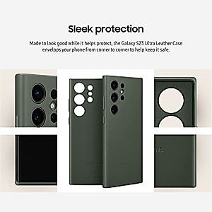 SAMSUNG Galaxy S23 Ultra Leather Phone Case, Premium Protective Cover w/Front and Back Protection, Soft Grip, US Version, EF-VS918LGEGUS, Green
