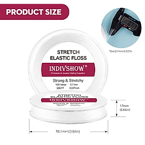 INDIVSHOW 0.7mm Elastic String Cord for Bracelets, Transparent Elastic Cord for Bracelet Making Clay Beads String Crystal Decorative DIY Necklace 328foot White