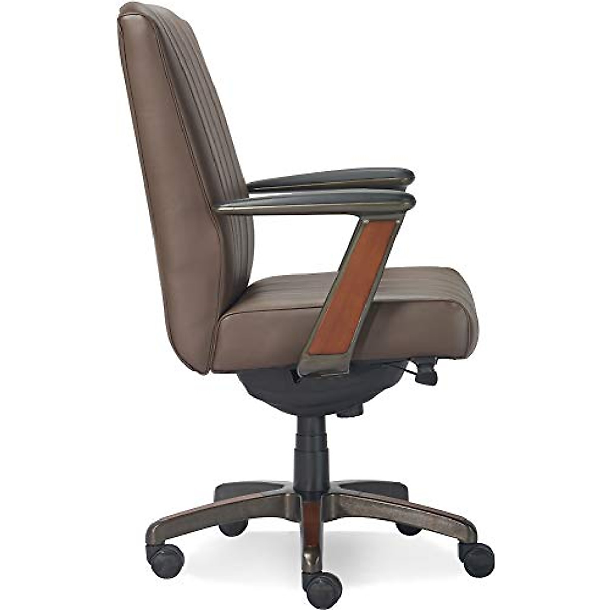 La-Z-Boy Bennett Modern Executive Lumbar Support, Rich Wood Inlay, High-Back Ergonomic Office Chair, Bonded Leather, Brown 26D x 26.25W x 39.75H in