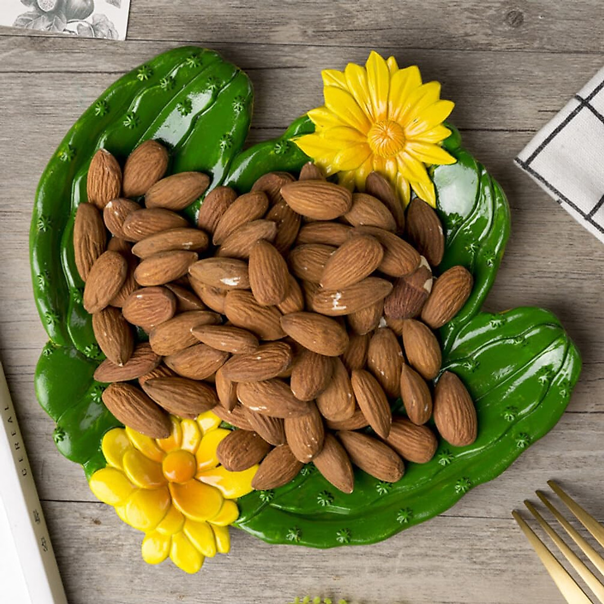 Cabilock Resin Dried Fruit Plate Simulation Plants Nut Dish Decorative Jewelry Tray Candies Snack Serving Plates for Home Party (Yellow Sunflower)