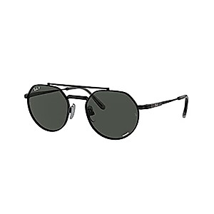 Ray-Ban RB8265 Jack II Titanium Round Sunglasses, Black/Polarized Dark Grey, 53 mm