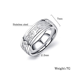 OAKKY 7MM Unisex Stainless Steel Couples Ring Silver Tone with Engraved Florentine Design Engagement Wedding Band Comfort Fit Size 6