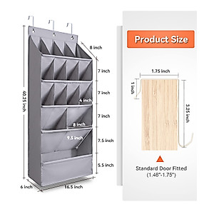 FENTEC 1 Pack Over-the-Door-Shoe-Organizers, Hanging Shoe Organizers with Large Pocket Shoe Holder Hanging Shoe Rack for Closet Shoe Organizer for Wall, Over Door Organizer with 15 Pockets Grey