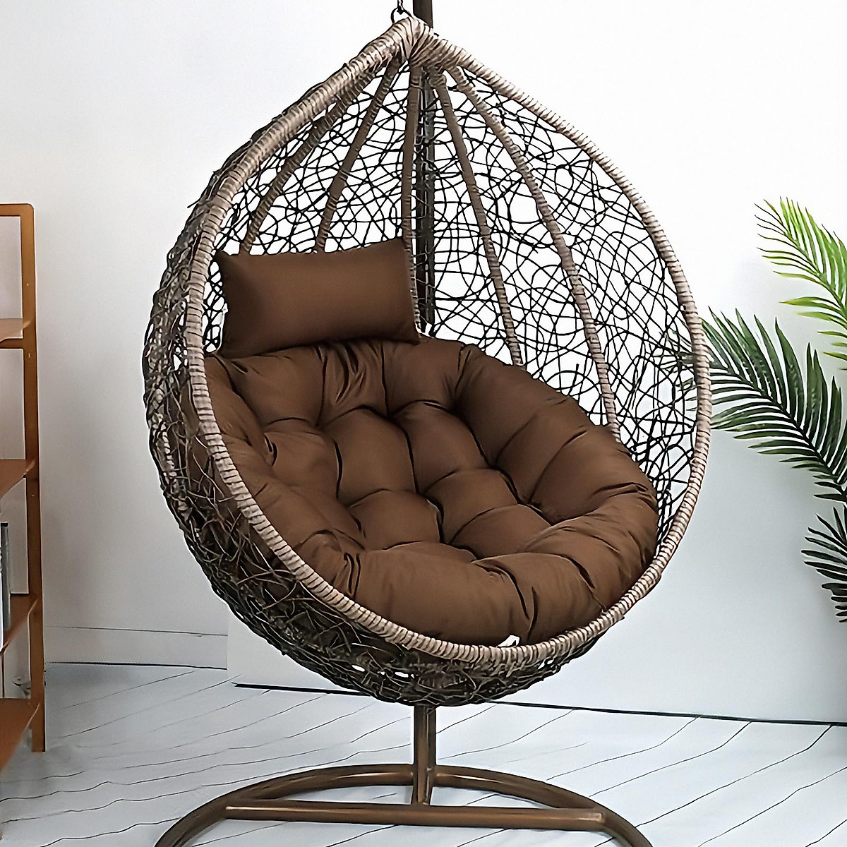 Eoieov Outdoor Hanging Egg Chair Cushions, 45"*45" Washable Hanging Basket Chair Cushion, Basket Egg Chair Cushion with Headrest Pillow，Yellow