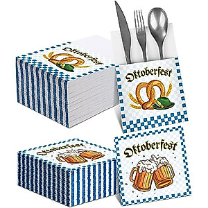 Uiifan 72 Pieces Oktoberfest Silverware Holders and Cocktail Napkins Set 36 Oktoberfest Paper Luncheon Napkins 36 Cutlery Holders for German Bavarian Beer Party Dinnerware Decoration Supplies