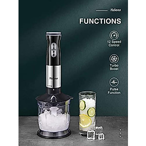 Hand Blender, Handheld Blender Electric, 5-in-1 Multifunctional Immersion Blender, 12 Speed and Turbo Mode, Stainless Steel Blade with Whisk, Chopper/Grinder Bowl and Beaker/Measuring Cup, by Yabano (4 in 1)