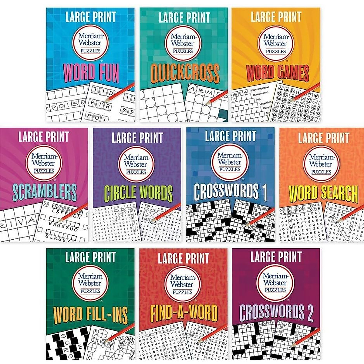 Large Print Merriam-Webster Puzzles 10 Booklet Set (Brain Games Large Print)