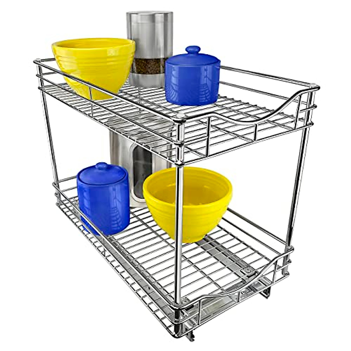 LYNK PROFESSIONAL® Pull Out Cabinet Organizer (Double) Slide Out Drawers for Kitchen Cabinets - Lifetime Limited Warranty - Sliding Pantry Shelves - Roll Out Shelf for Pots, Pans - 11"D x 21"W Chrome