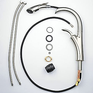 Leekayer Single Handle Lever Kitchen Faucet 360° Swivel Brushed Nickel Pull Out 1 Hole Mount Contemporary Dual Water Mode(Sprayer and Stream) Solid Brass Kitchen Sink Mixer Commercial