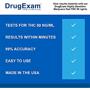 5 Pack - DrugExam Made in USA Highly Sensitive Marijuana THC Testing Drug Test Strip Kit - Drug Test with 50 ng/mL Cutoff Level for Detecting Any Form of THC in Urine up to 35 Days. Urine Test Strips