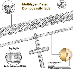 DLSIXNCO Cuban Link Chain for Men Women Cross Necklace for Men women Iced Chain Miami Cuban Link Chain Cross Pendant Diamond Chain for Men Boys Religious Jewelry Gift (Silver, 16"+18")