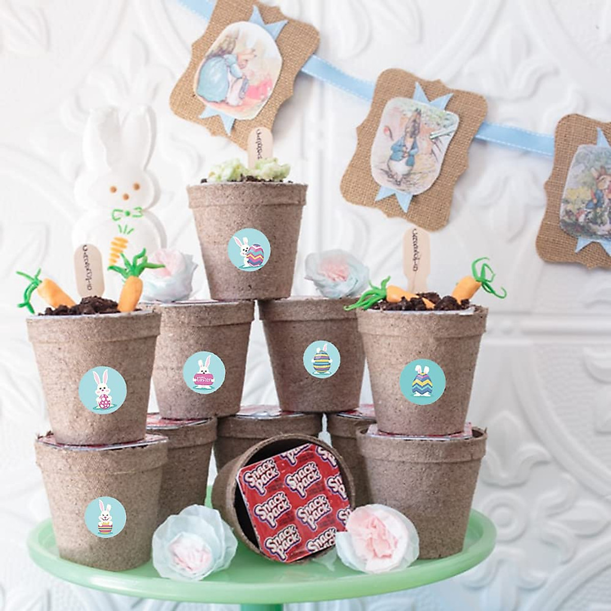 Happy Easter Stickers 500Pcs 1.0 Inch Easter Label Stickers with 8 Style Happy Easter Egg Bunny Rabbit Design Self-Adhesive Seal Sticker Roll for Envelope Gift Box Cards Easter Party Decorations